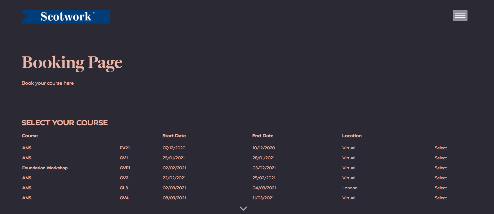 Booking page, Book your course here | Scotwork Australia